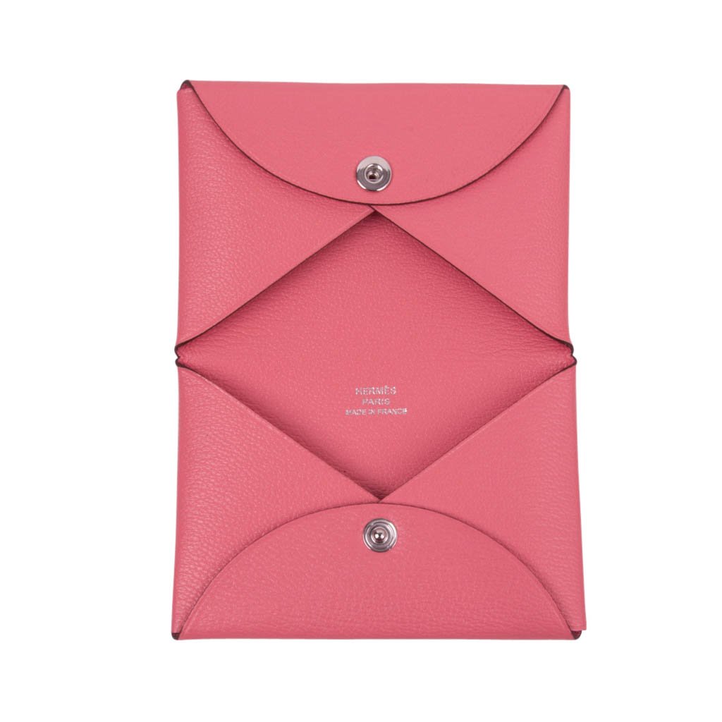 Hermes Calvi Rose Azalee Chevre Evercolor Leather Card Holder | Mightychic