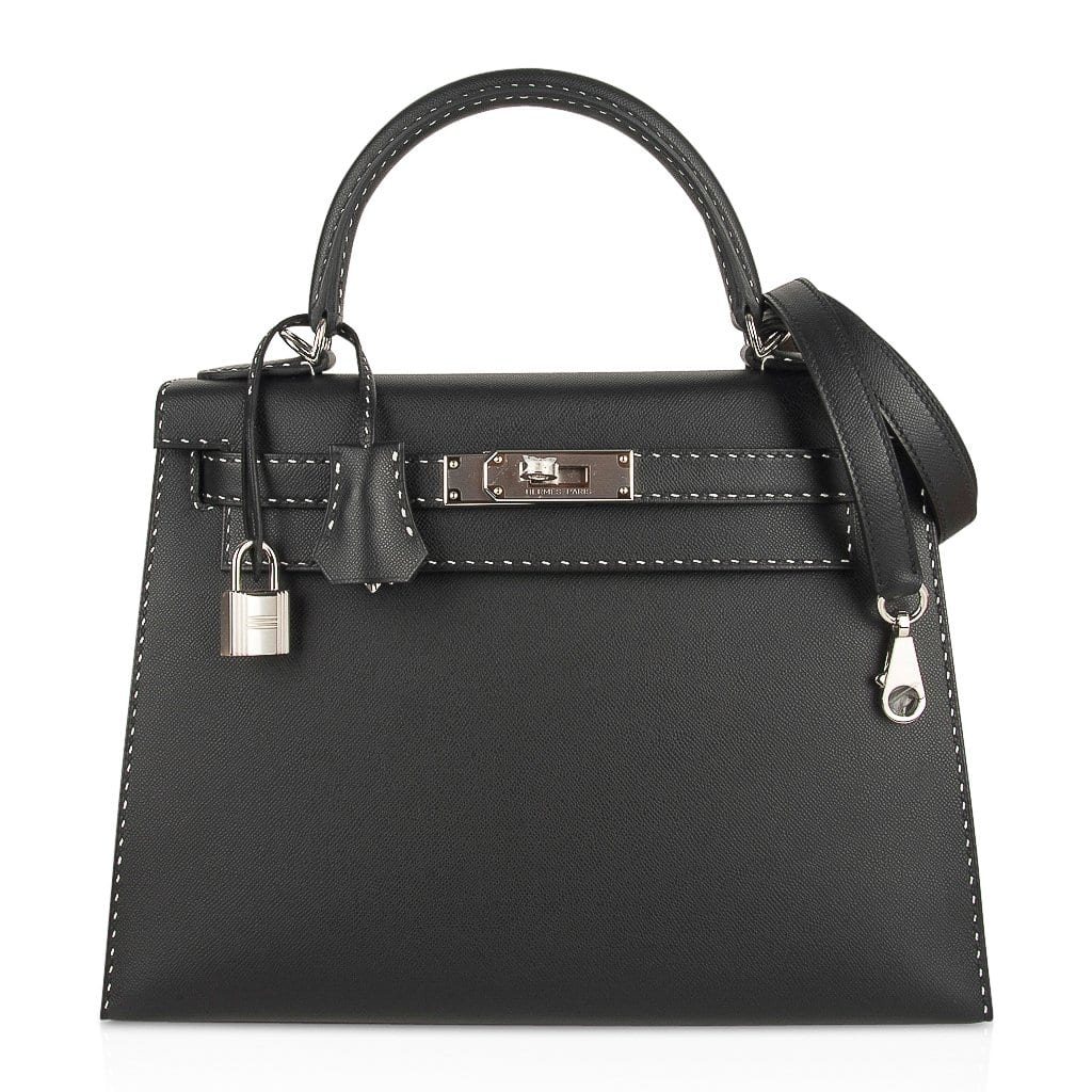 Hermes Kelly 28 Bag Black Un Point Sur Deux Veau Graine Monsieur ...