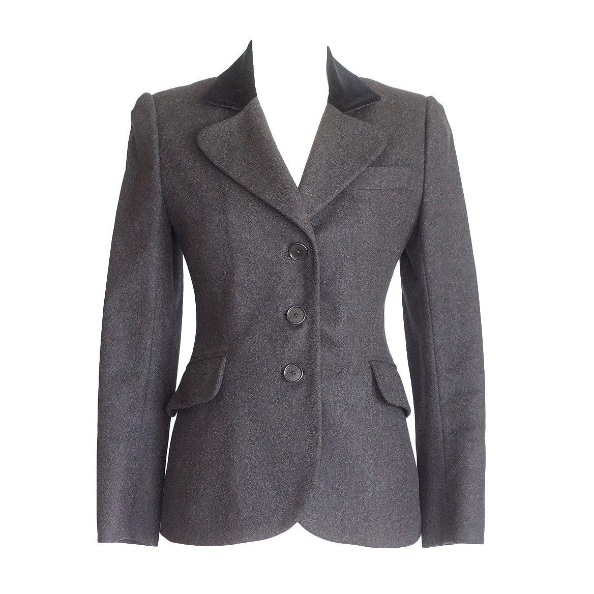 Hermes Vintage Jacket Charcoal Cashmere Velvet Collar Rear Keyhole Vent ...