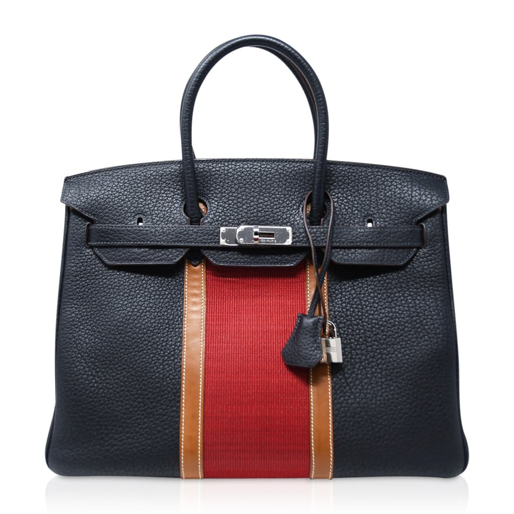 Hermes Club Birkin 35 Bag Blue Indigo / Fauve Barenia / Crinoline Fjord ...