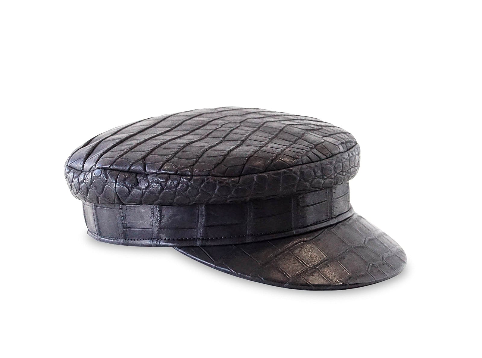 Hermes Newsboy Hat Matte Black Crocodile Limited Edition Cap 57 w/ Box ...