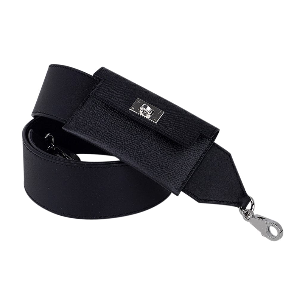 Hermes Kelly Pocket Shoulder Strap Black Swift Epsom Palladium Hardware ...
