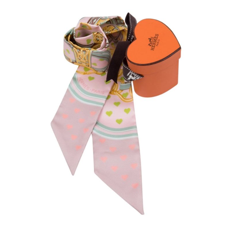 Hermes Twilly Love Heart Brides De Gala Parme Vert D'Eau Vieux Rose ...