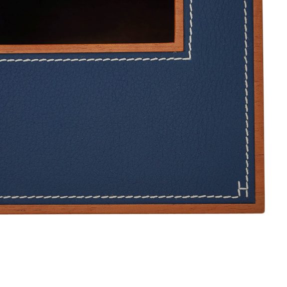 Hermes Pleiade Square Tissue Box Mahogany Wood Bleu Regatte Leather ...