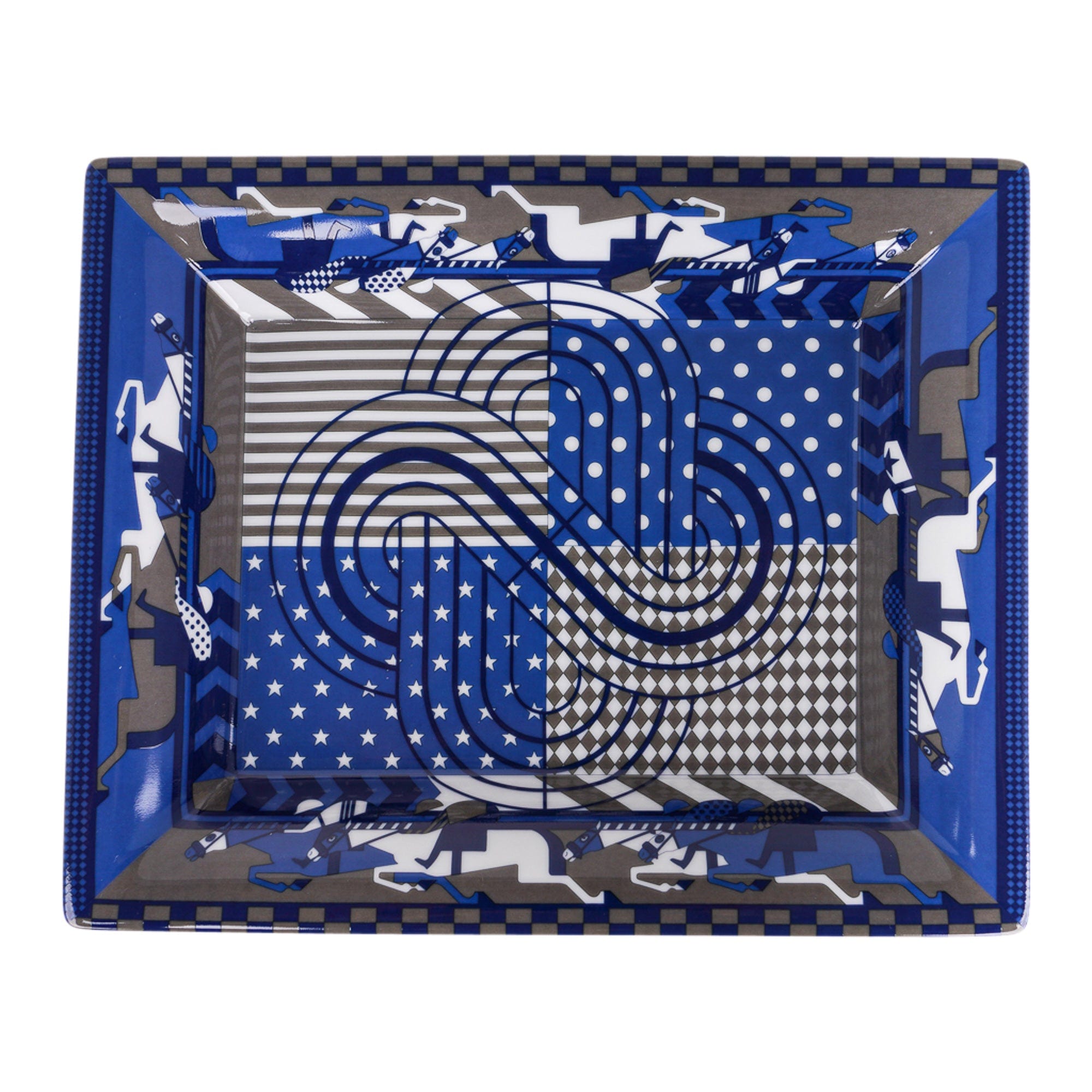 Hermes Steeple Chase Change Tray Blue and Etoupe Porcelain | Mightychic