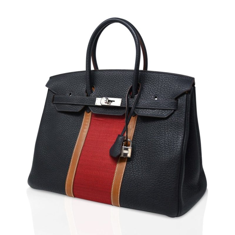 Hermes Club Birkin 35 Bag Blue Indigo / Fauve Barenia / Crinoline Fjord ...