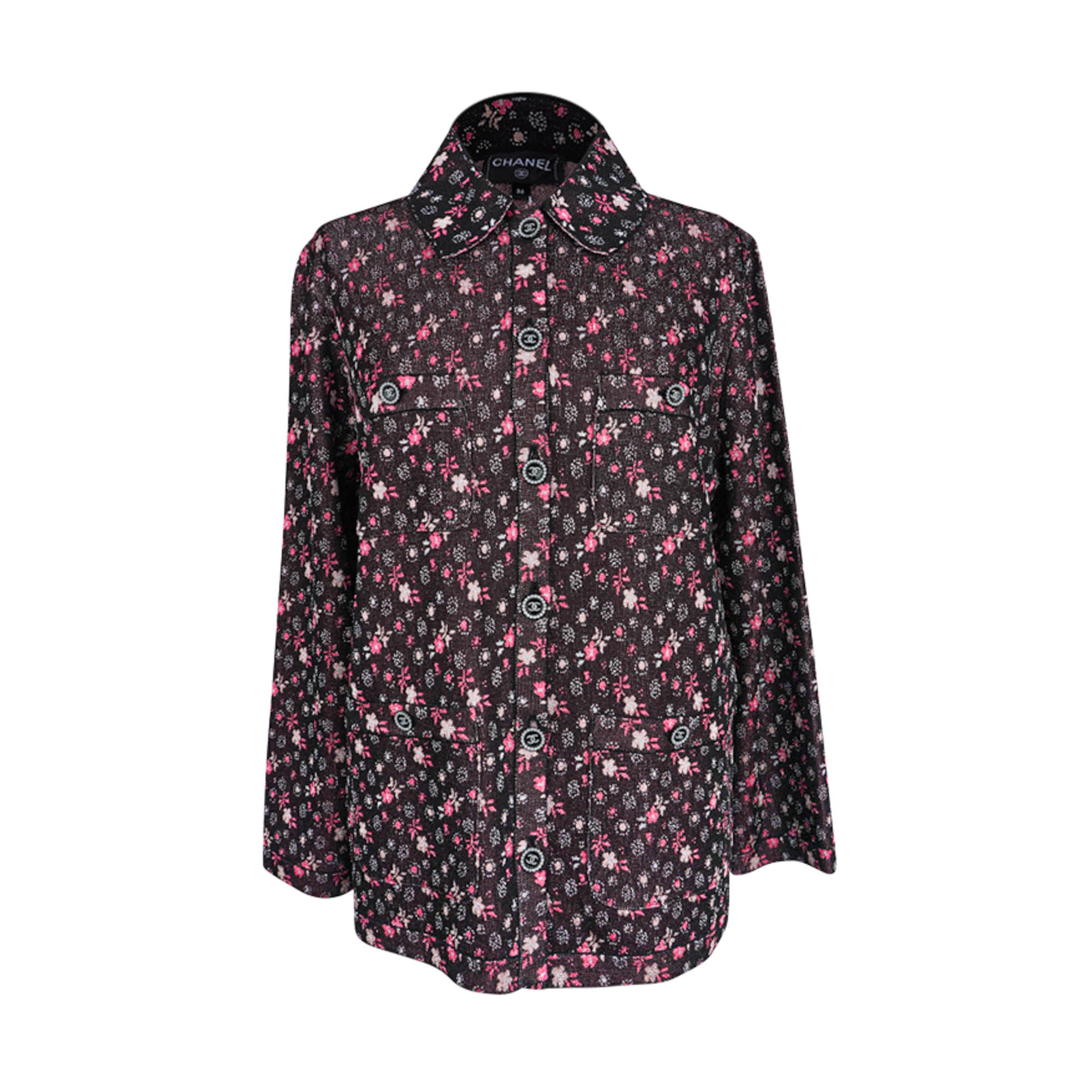 Chanel 24B Jacket Black and Pink with Metallic Thread Logo Buttons 36 ...